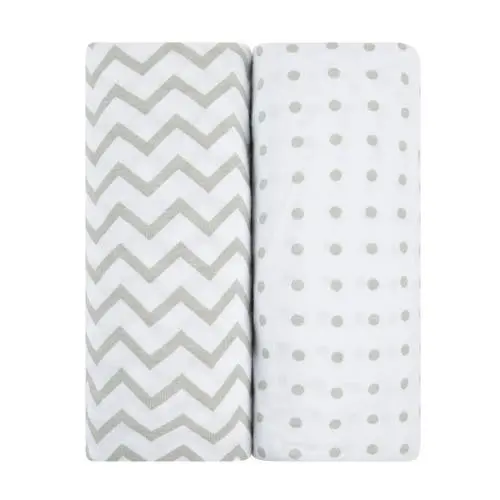 ELY'S & CO. Baby Fitted Waterproof Pack N Play | Mini Portable Crib Sheet Set 2 Packs - Grey Chevron & Polka Dot