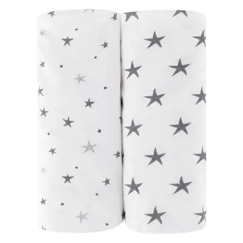 ELY'S & CO. Baby Fitted Waterproof Pack N Play | Mini Portable Crib Sheet Set 2 Packs - Grey Stars