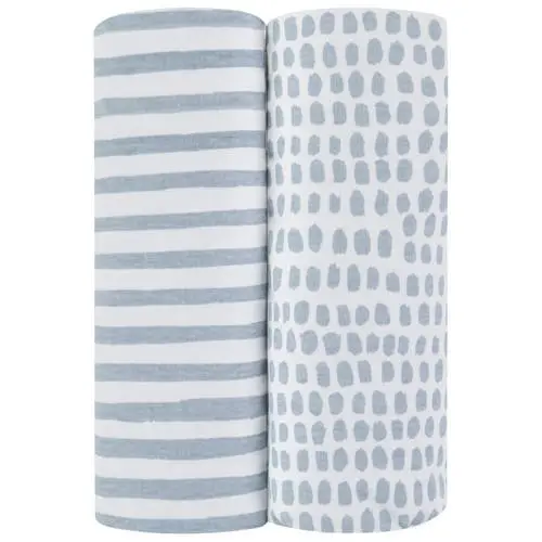 ELY'S & CO. Baby Fitted Waterproof Pack N Play | Mini Portable Crib Sheet Set 2 Packs - Misty Blue Stripes & Splash