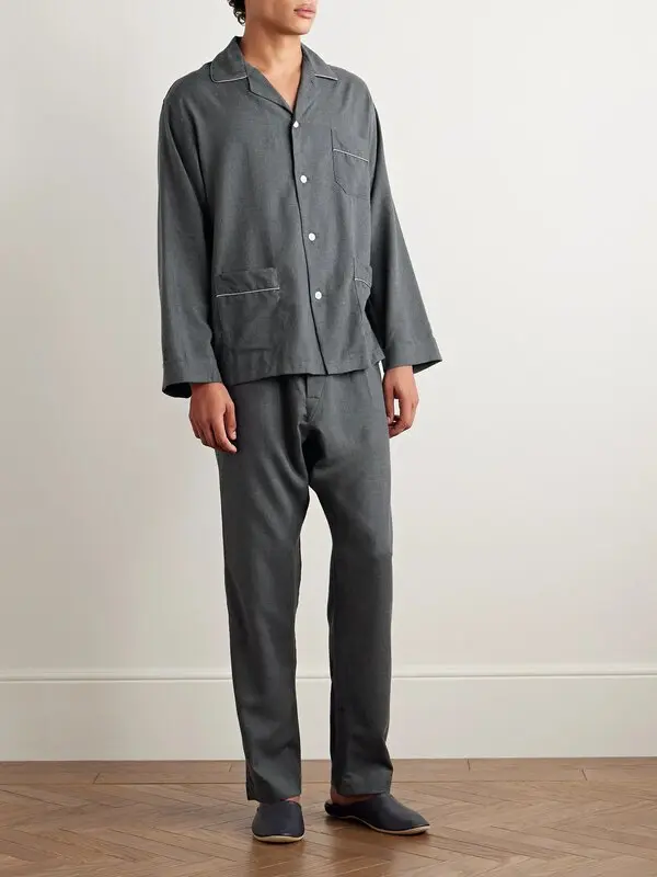 Thom Sweeney Camp-collar Cotton And Cashmere-blend Twill Pyjama Set