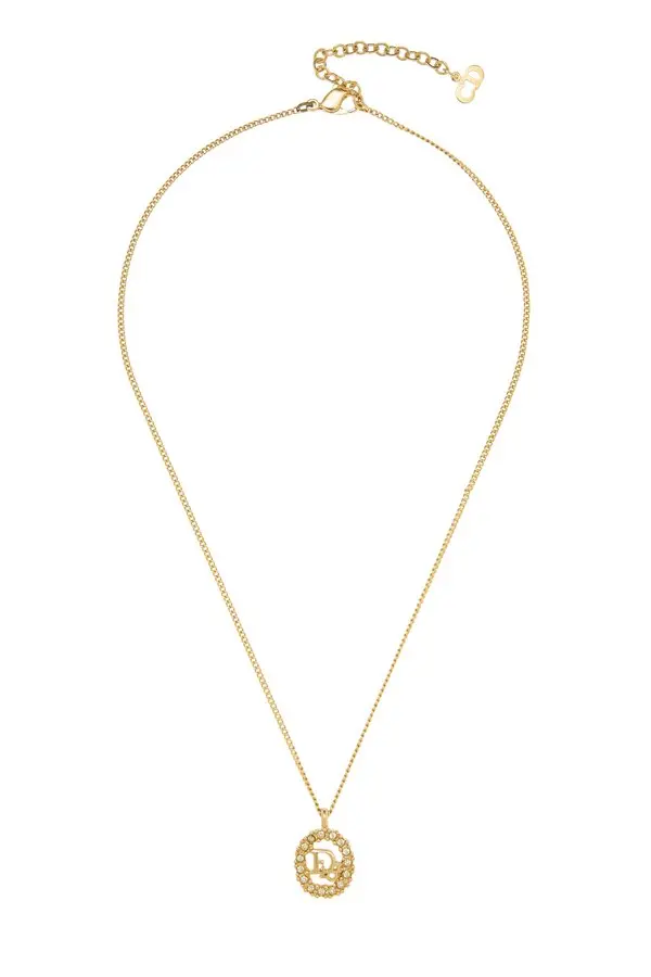 Dior Crystal Oval Logo Necklace - Gold