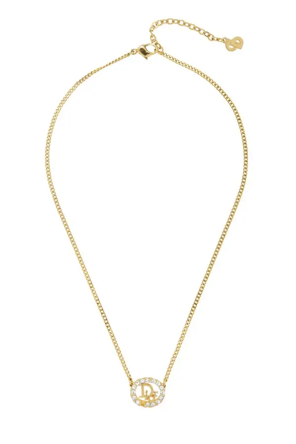 Dior Crystal Oval Logo Necklace - Gold