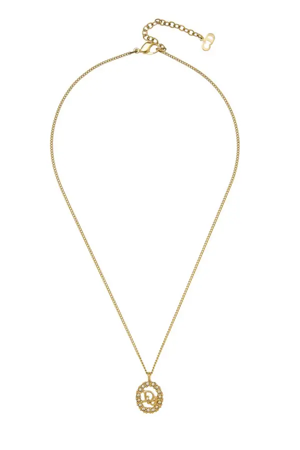 Dior Crystal Oval Logo Necklace - Gold