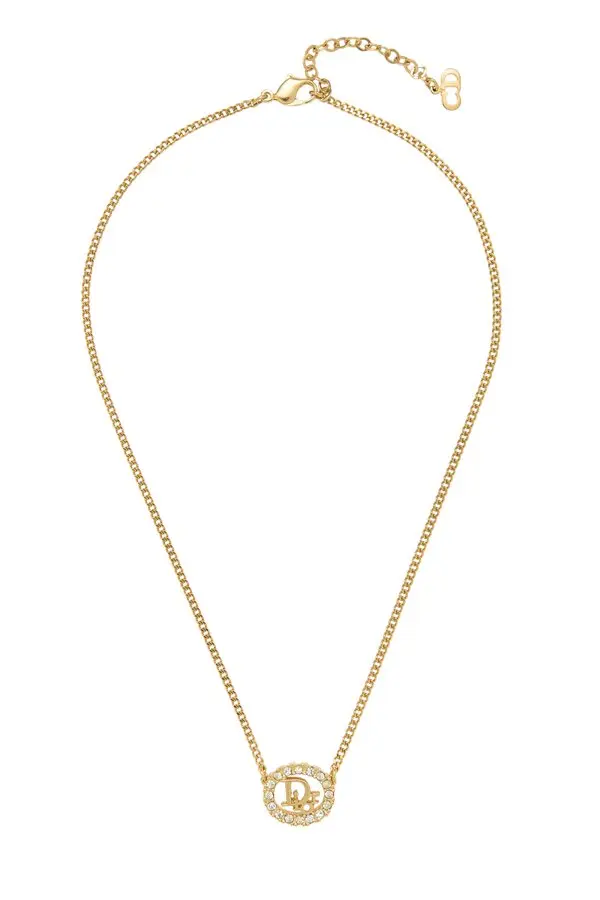 Dior Crystal Oval Logo Necklace - Gold