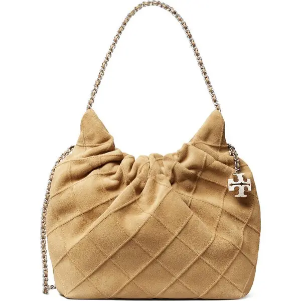 Tory Burch Fleming Suede Mini Hobo - Stone