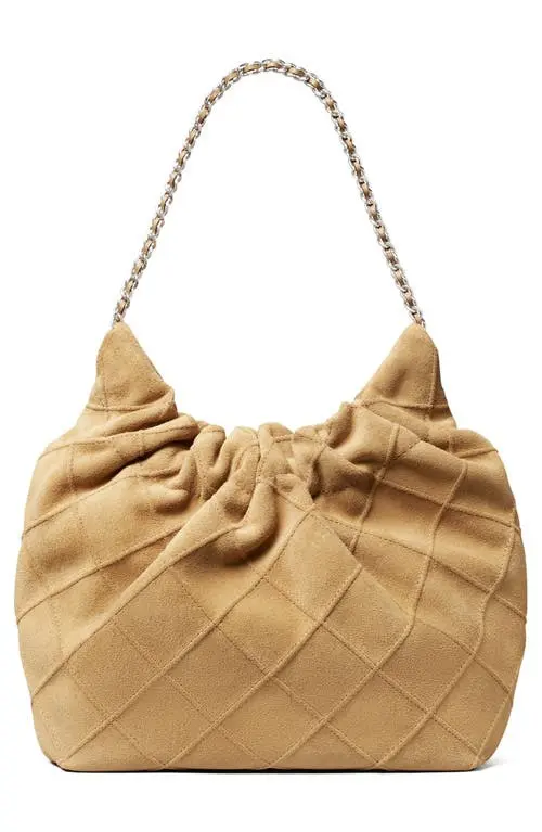 Tory Burch Fleming Suede Mini Hobo - Stone