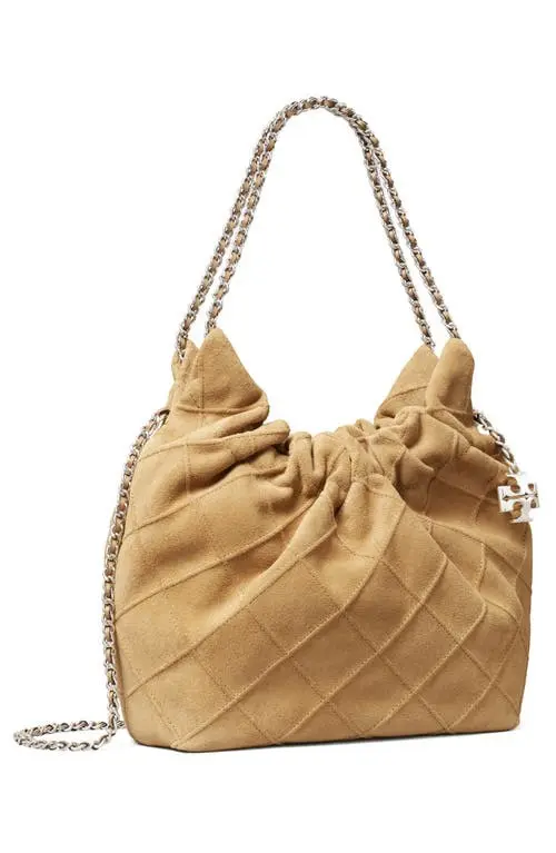 Tory Burch Fleming Suede Mini Hobo - Stone