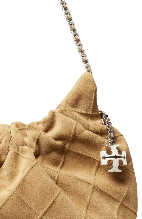 Tory Burch Fleming Suede Mini Hobo - Stone