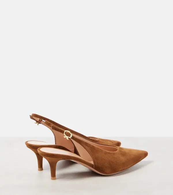 GIANVITO ROSSI Robbie 55 Suede Slingback Pumps - Brown
