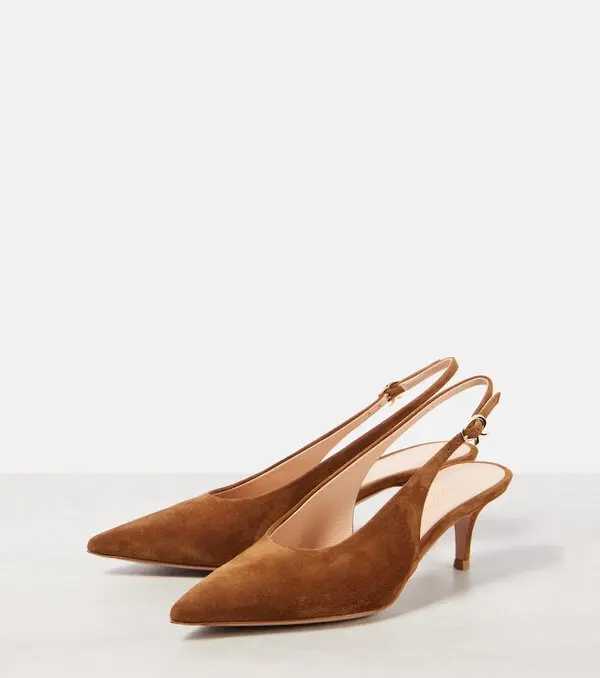 GIANVITO ROSSI Robbie 55 Suede Slingback Pumps - Brown