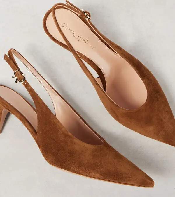 GIANVITO ROSSI Robbie 55 Suede Slingback Pumps - Brown