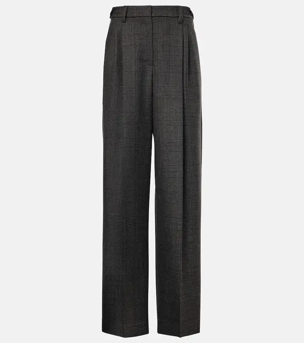 Brunello Cucinelli High-rise Wide-leg Wool Pants - Grey