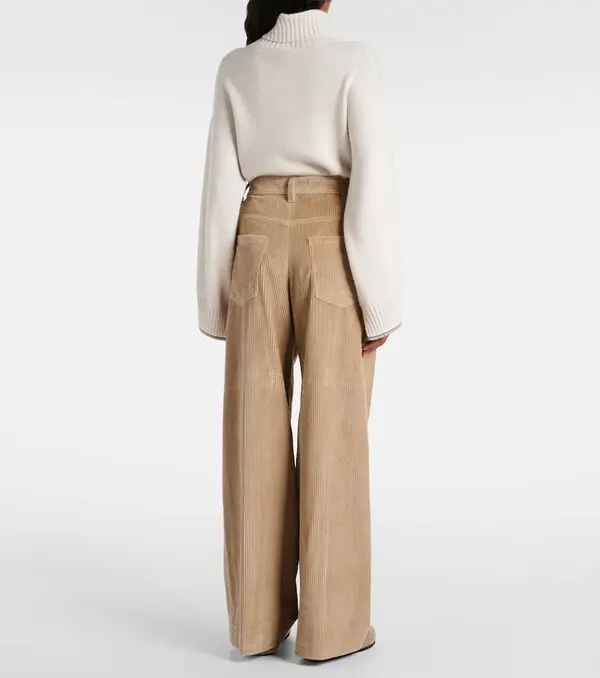 Brunello Cucinelli High-rise Wide-leg Corduroy Trousers - Beige
