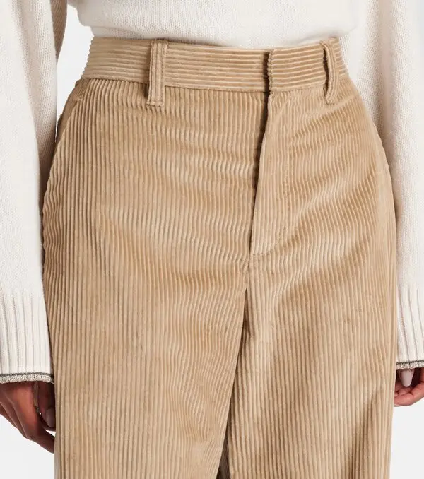 Brunello Cucinelli High-rise Wide-leg Corduroy Trousers - Beige