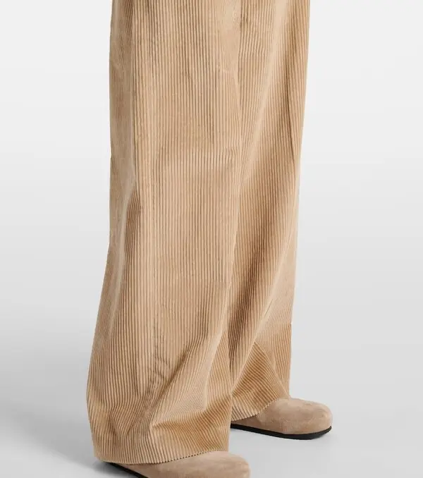Brunello Cucinelli High-rise Wide-leg Corduroy Trousers - Beige
