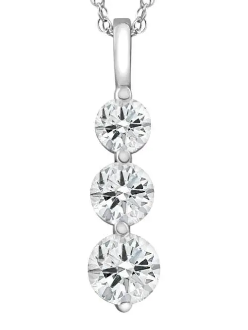 BLISS DIAMOND 14k Gold Three Stone Lab Grown Diamond Pendant Necklace - 14k White Gold
