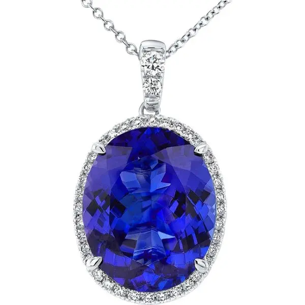 BLISS DIAMOND 5 Ct Tw Oval Tanzanite & Lab Grown Diamond Halo Pendant Necklace - 14k White Gold
