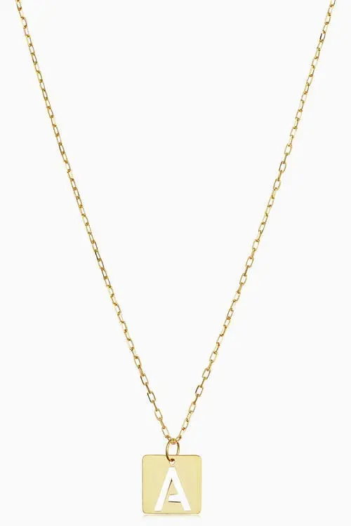 ORADINA 14k Gold Initial Tile Pendant Necklace - Letter A