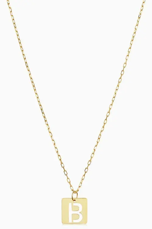 ORADINA 14k Gold Initial Tile Pendant Necklace - Letter B