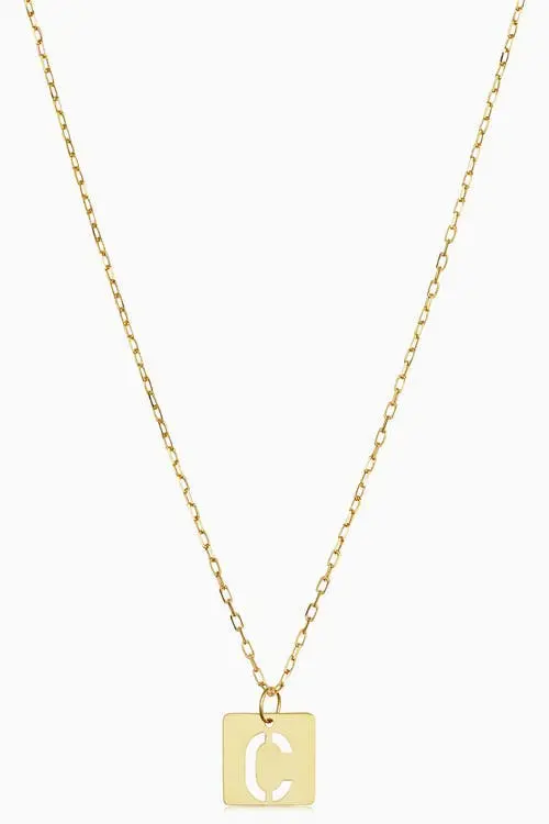 ORADINA 14k Gold Initial Tile Pendant Necklace - Letter C