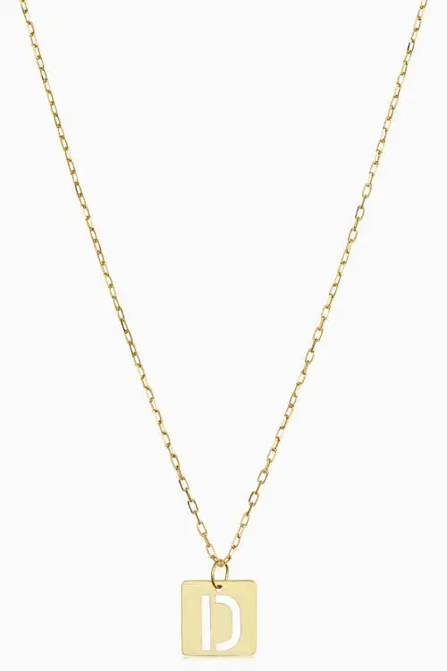 ORADINA 14k Gold Initial Tile Pendant Necklace - Letter D