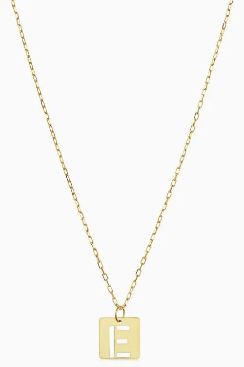 ORADINA 14k Gold Initial Tile Pendant Necklace - Letter E