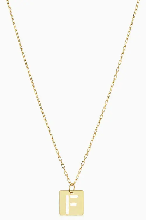 ORADINA 14k Gold Initial Tile Pendant Necklace - Letter F