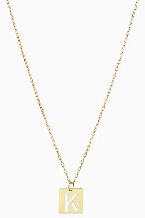 ORADINA 14k Gold Initial Tile Pendant Necklace - Letter K
