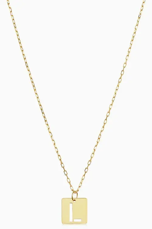 ORADINA 14k Gold Initial Tile Pendant Necklace - Letter L