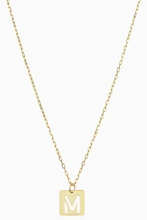 ORADINA 14k Gold Initial Tile Pendant Necklace - Letter M