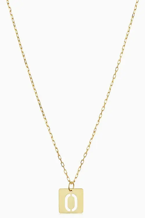 ORADINA 14k Gold Initial Tile Pendant Necklace - Letter O