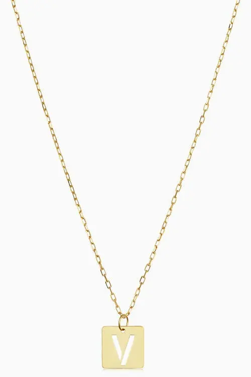 ORADINA 14k Gold Initial Tile Pendant Necklace - Letter V