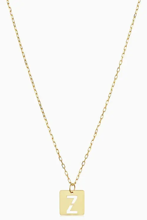 ORADINA 14k Gold Initial Tile Pendant Necklace - Letter Z
