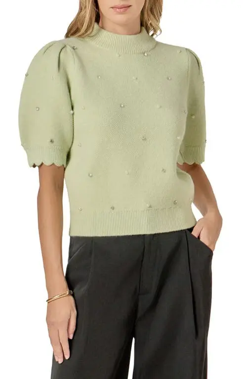 English Factory Embellished Short Sleeve Sweater - Sage