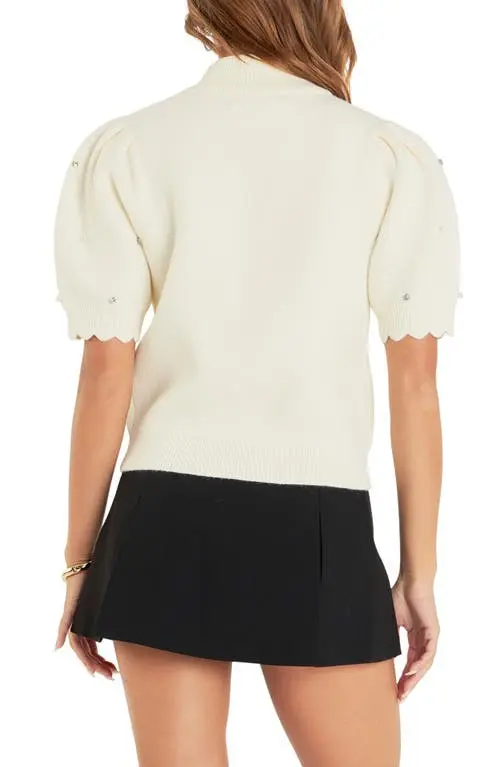 English Factory Embellished Short Sleeve Sweater - White