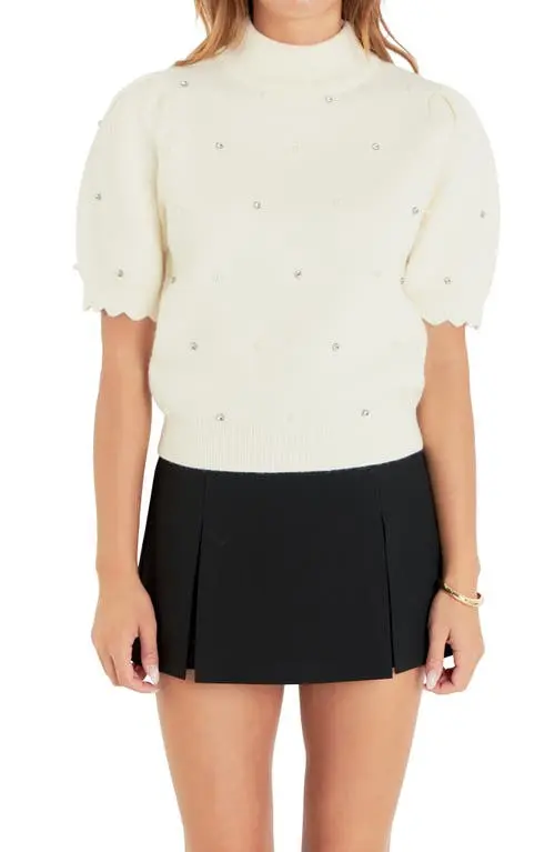 English Factory Embellished Short Sleeve Sweater - White