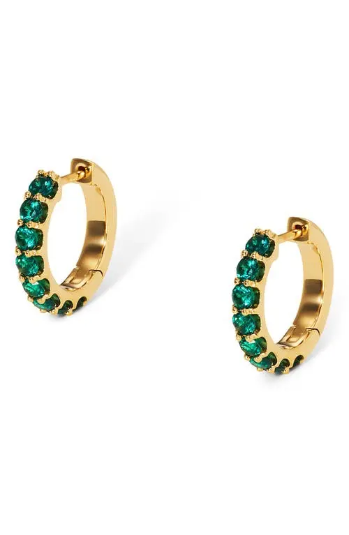 Nadri Crystal Huggie Hoop Earrings - Gold/ Green