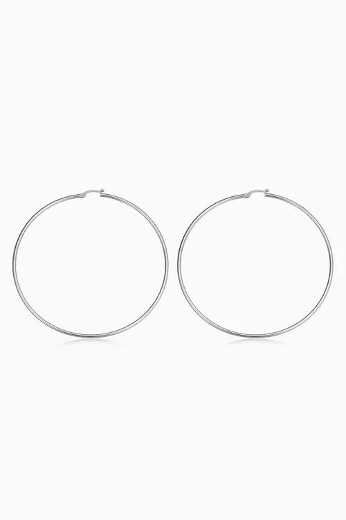 ORADINA 14k Gold Oversized Hoop Earrings - White Gold