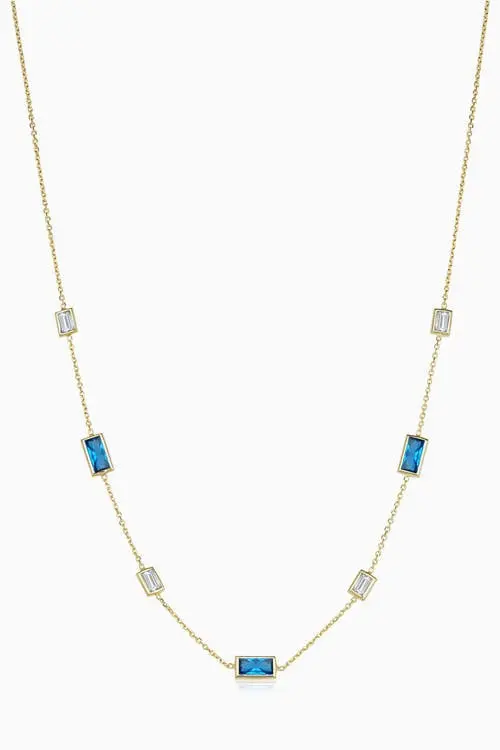 ORADINA 14k Gold Fresco Station Necklace - Blue And White Zirconia