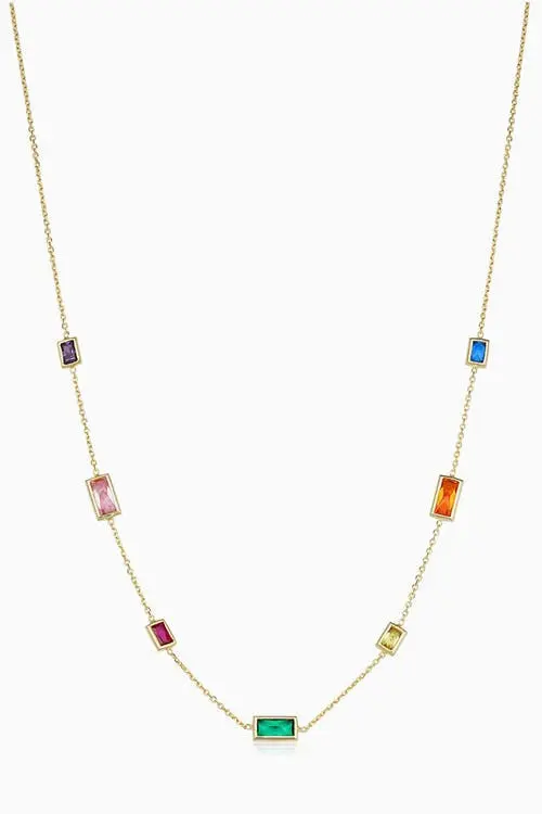 ORADINA 14k Gold Fresco Station Necklace - Multicolor Zirconia