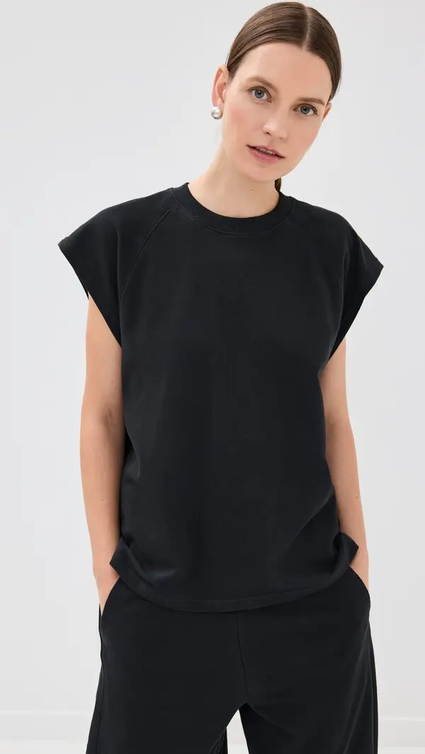 Tibi Sleeveless French Terry Top - Black