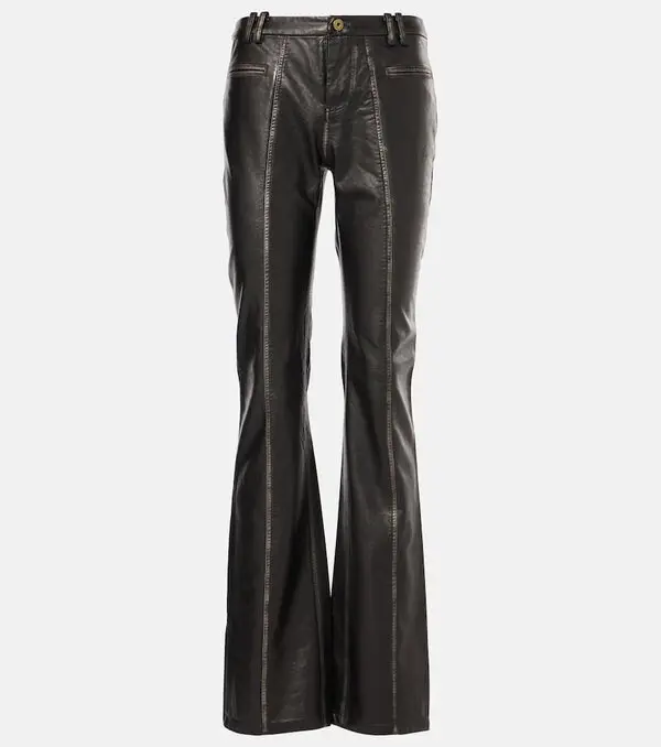 DIDU Low-rise Faux Leather Flared Trousers