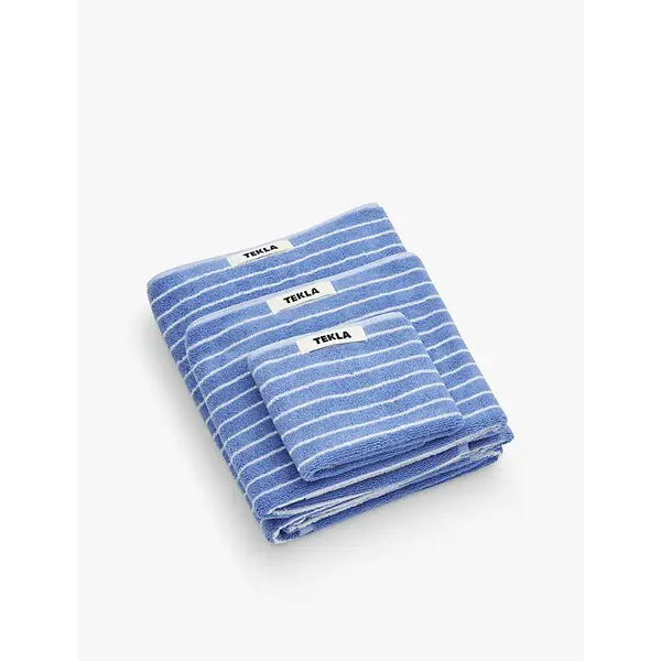 TEKLA Striped Cotton Washcloth 30cm X 30cm - Clear Blue Stripes