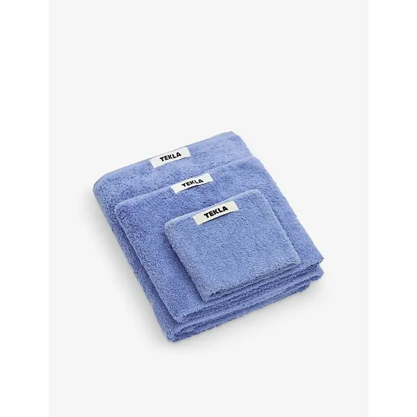 TEKLA Striped Cotton Washcloth 30cm X 30cm - Clear Blue