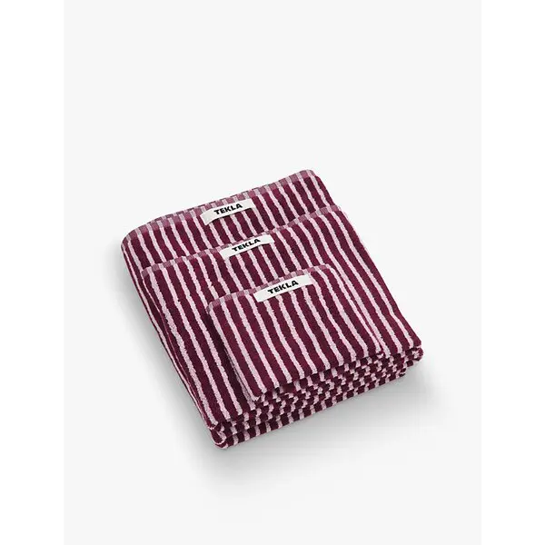 TEKLA Striped Cotton Washcloth 30cm X 30cm - Red&rose