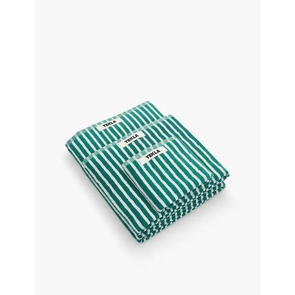 TEKLA Striped Cotton Washcloth 30cm X 30cm - Teal Green Stripes