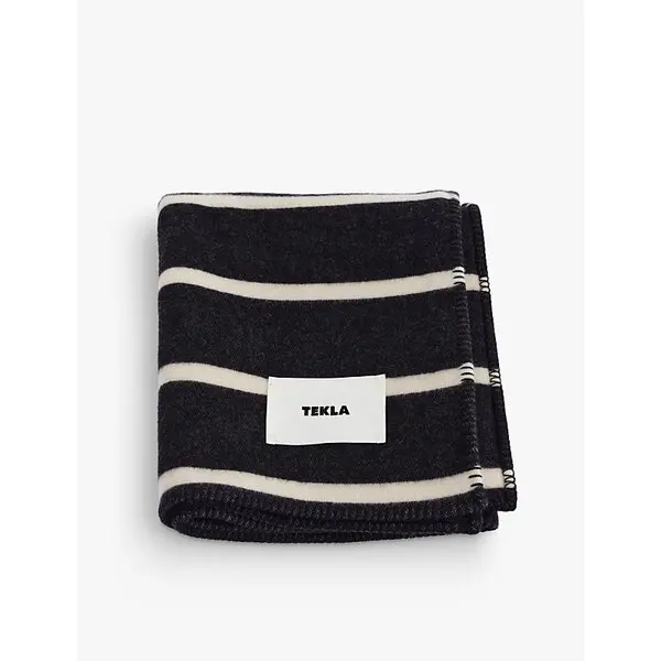TEKLA Striped Brushed-texture Lambs Wool Blanket - Starling Stripes