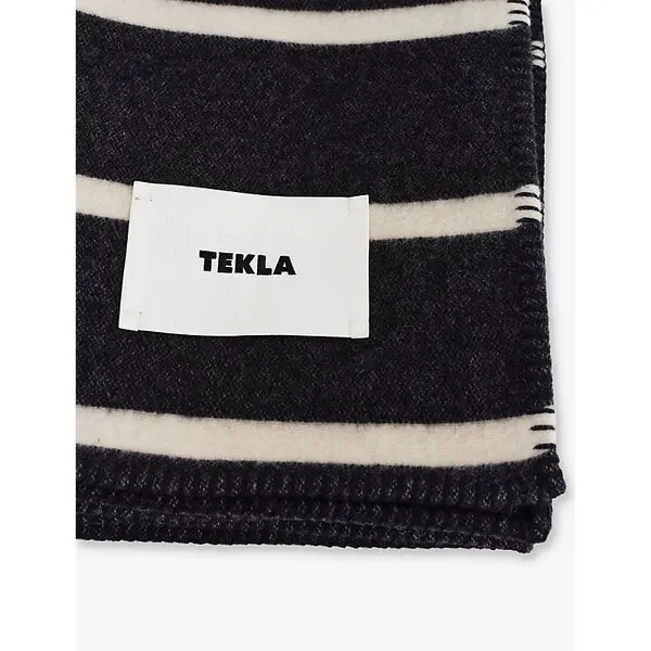 TEKLA Striped Brushed-texture Lambs Wool Blanket