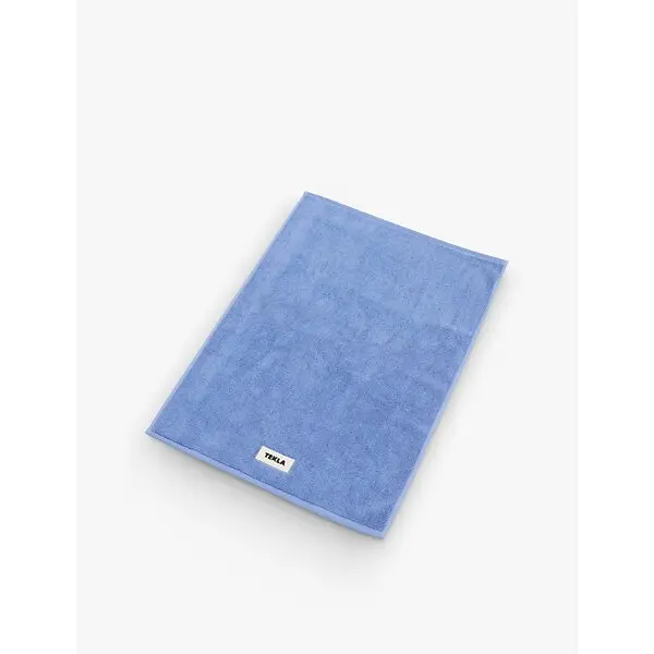 TEKLA Bordered Cotton Bath Mat 70cm X 50cm - Clear Blue