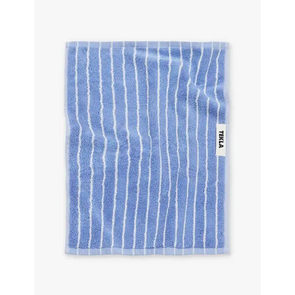 TEKLA Striped Cotton Bath Towel 70cm X 140cm - Clear Blue Stripes